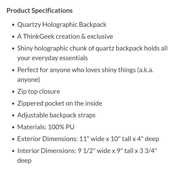 Thinkgeek | Bags | Quartzy Holographic Backpack | Poshmark